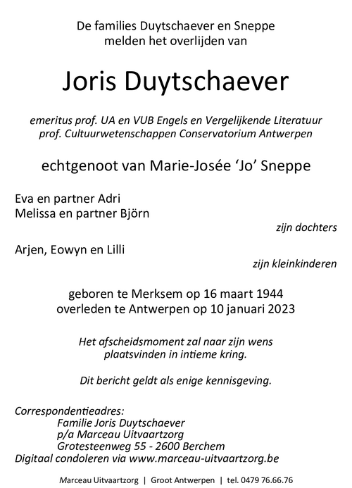 Joris Duytschaever (1944-2023) – dagelijks iets degelijks
